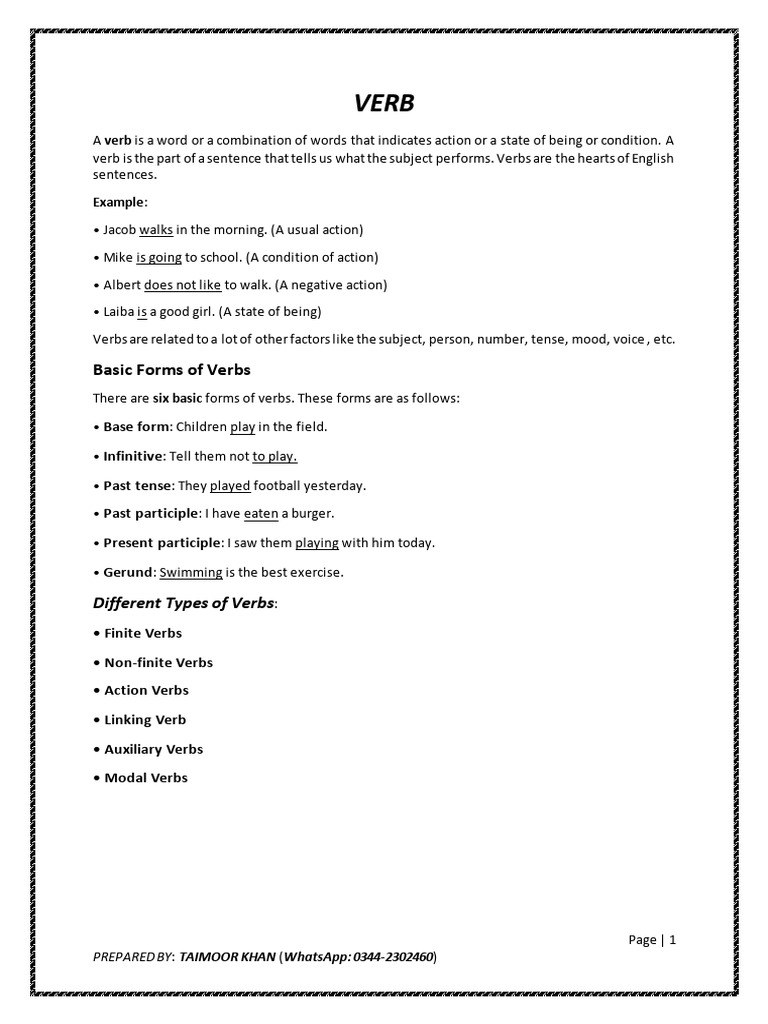 Verb Pdf Verb Subject Grammar