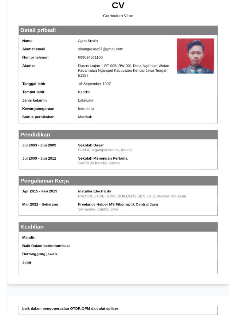 CV Agus Susilo | PDF