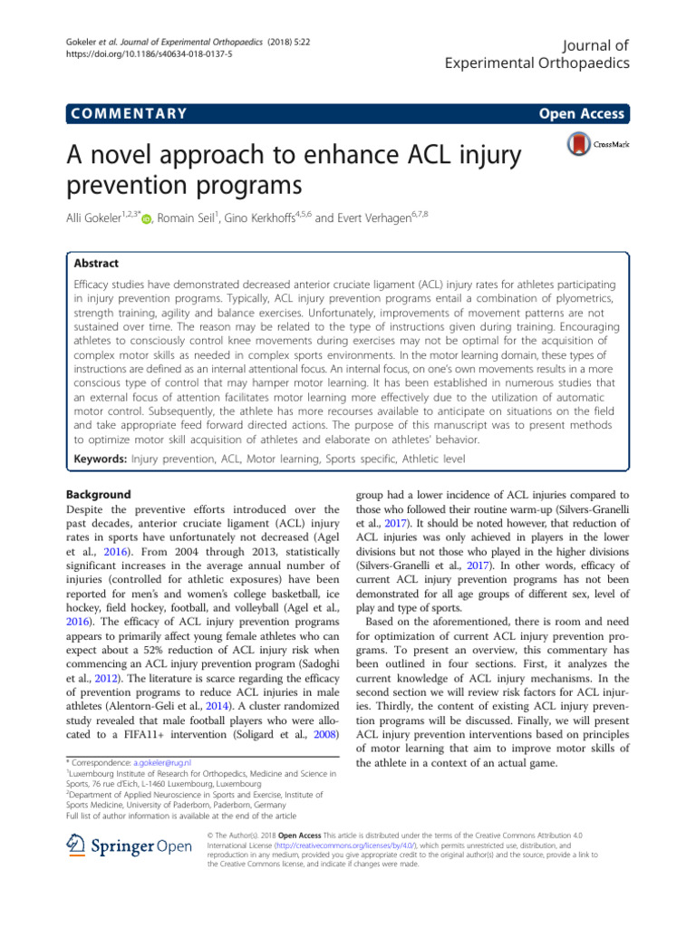 A Novel Approach To Enhance ACL Injury Prevention | PDF | Learning