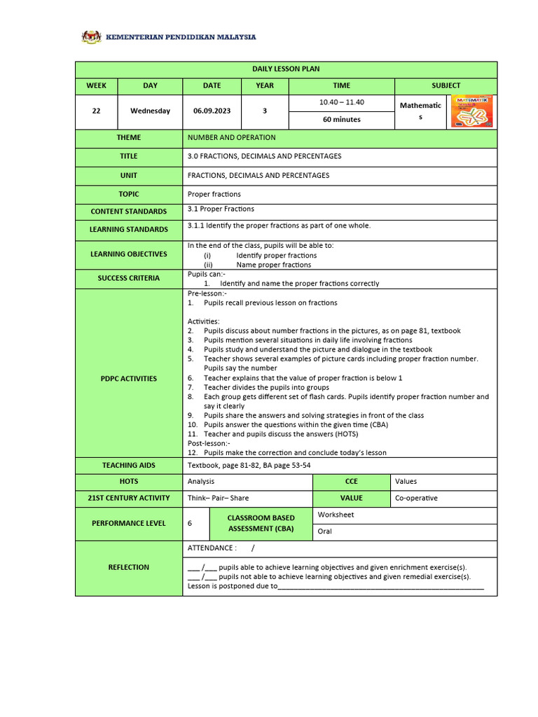 RPH MT DLP Y 3 Tajuk 3 (M12 - M18) | PDF | Lesson Plan | Teachers