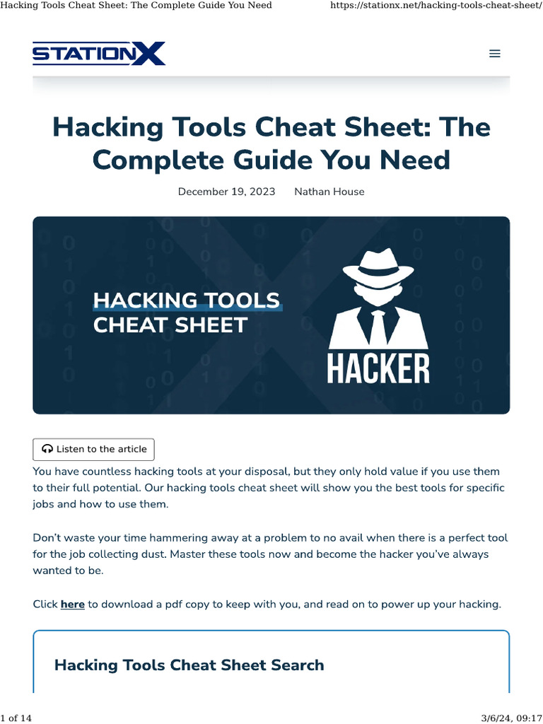 Hacking Tools Cheat Sheet The Complete Guide You Need | PDF | Computers
