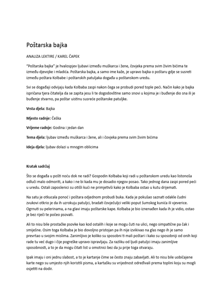 Poštanska Bajka - Lektira - HR | PDF