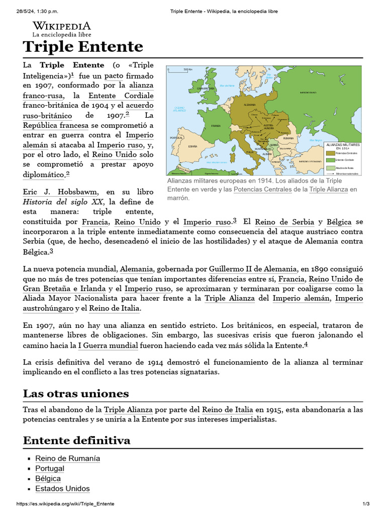 Triple Entente | PDF | Relaciones Internacionales | Conflictos del ...