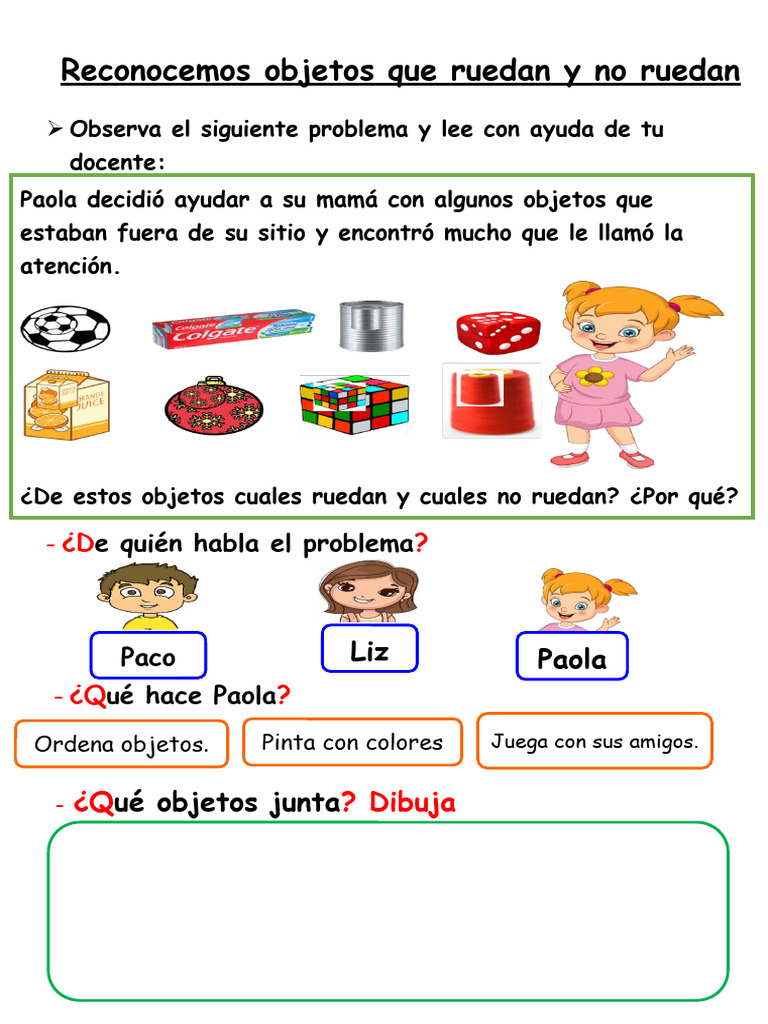 Ficha de Matematica Objetos Que Ruedan o No Ruedan | PDF | Artes del ...