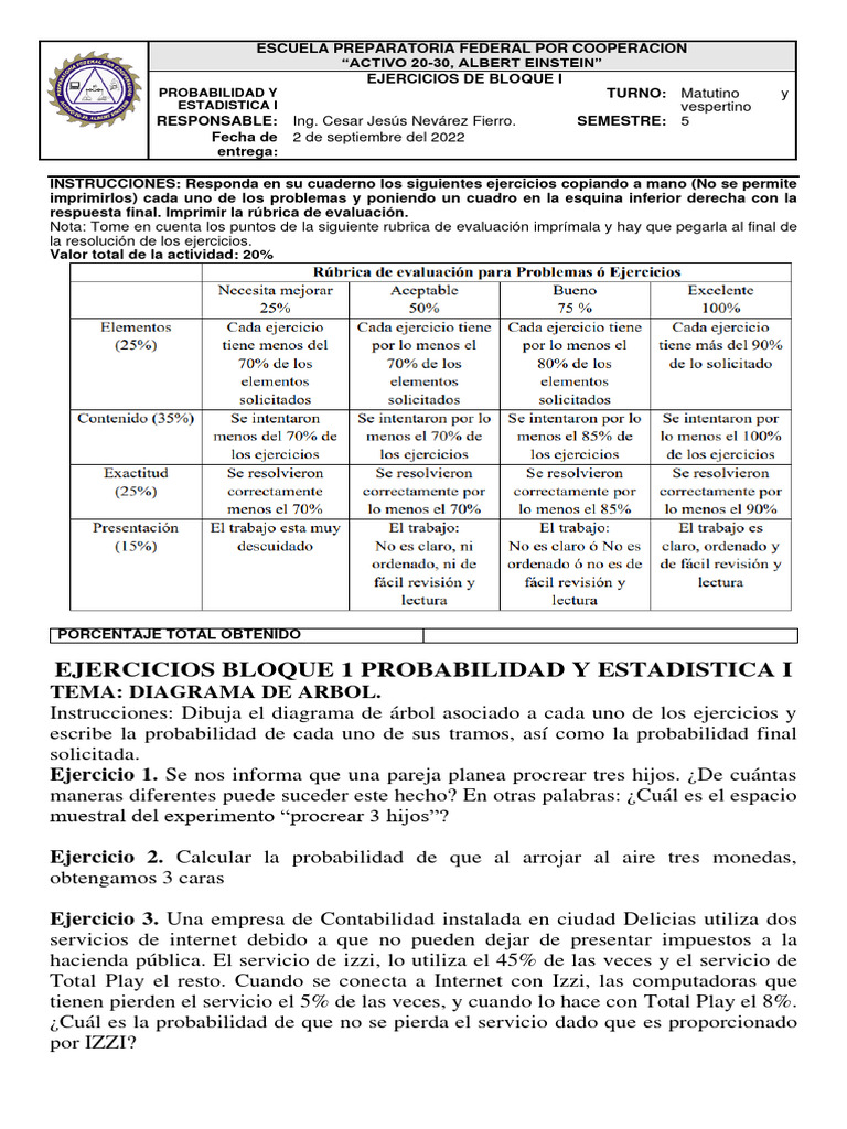 Ejercicios Bloque 1 Probabilidad y Estadistica I - A - Subir - 2022 | Descargar gratis PDF ...