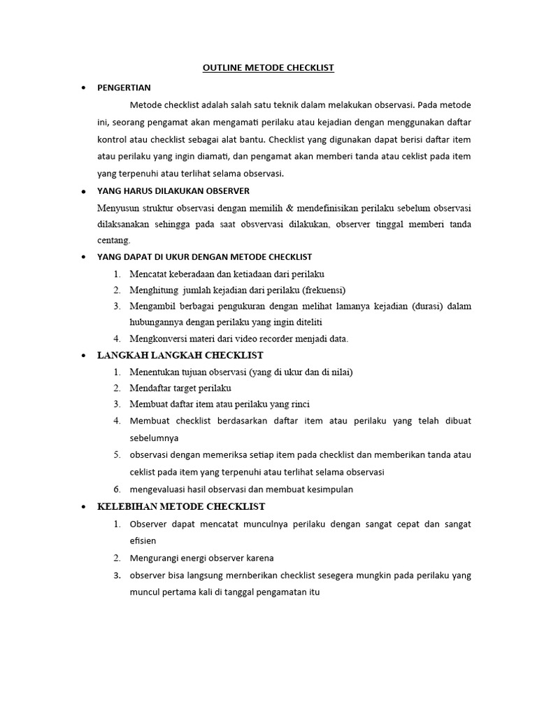 Outline Metode Checklist | PDF