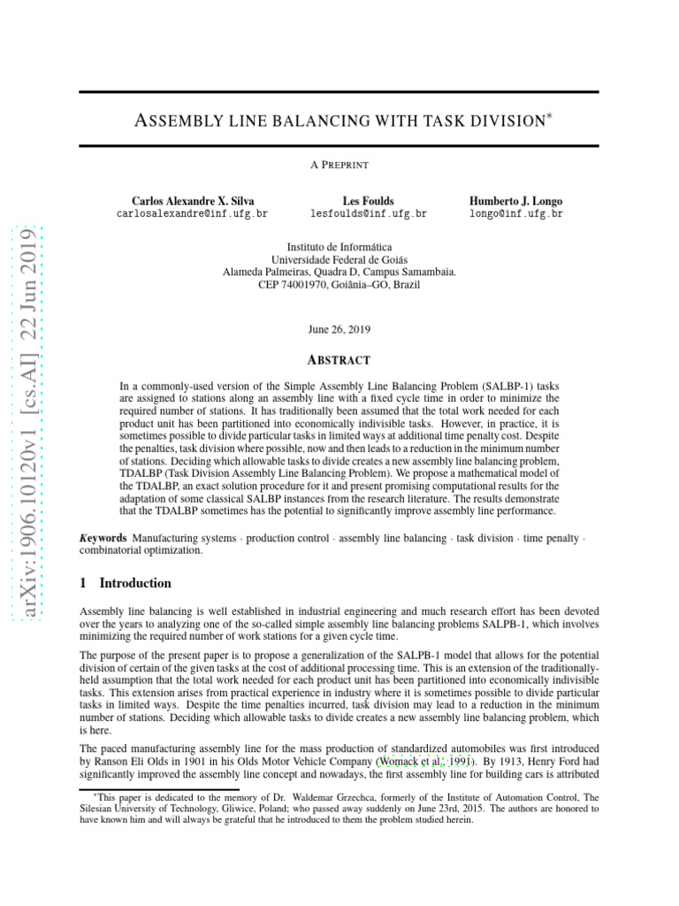 Assembly Line Balancing With Task Division | PDF | Car | Applied Mathematics