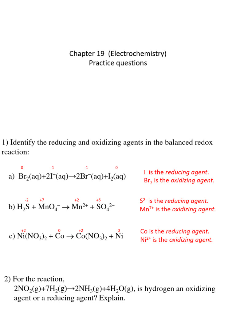 Electrochemistry Redox Practice Questions | PDF | Redox | Chemistry