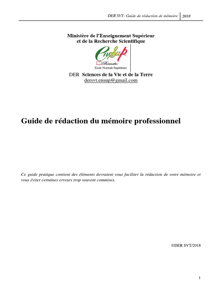 Guide de rédaction de mémoire SVT | PDF | Expérience | Mémoire