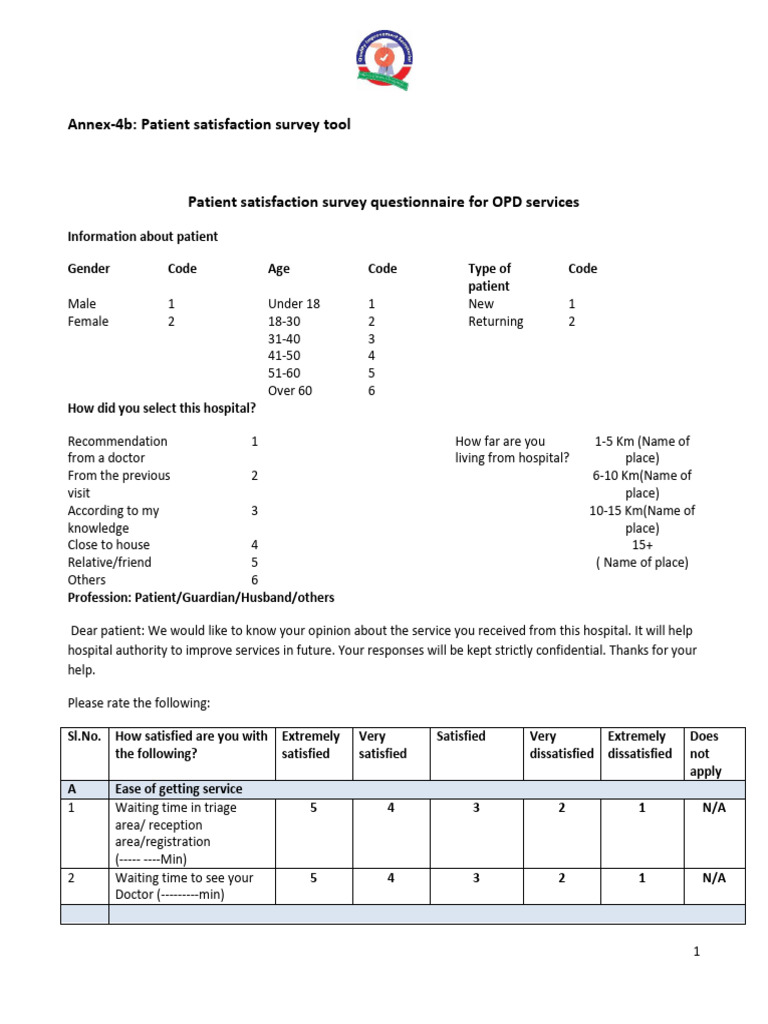 Tool 4b PSS Questionnaire For OPD | PDF | Hospital | Health Sciences