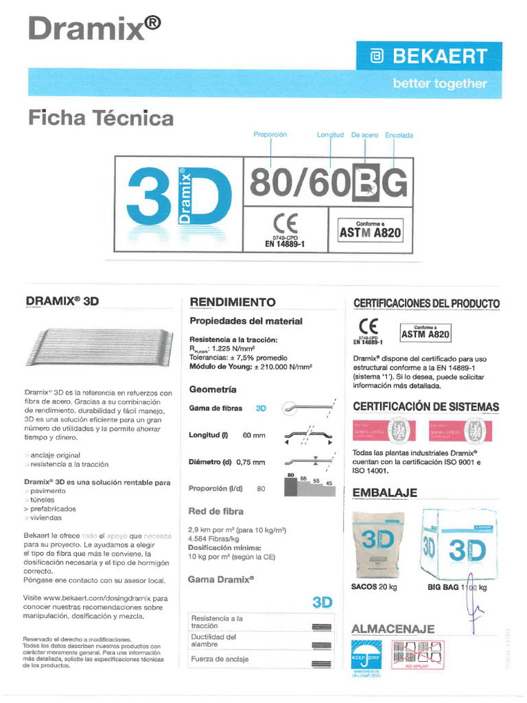 Ficha Tecnica Fibra Dramix 80-60 BN | PDF