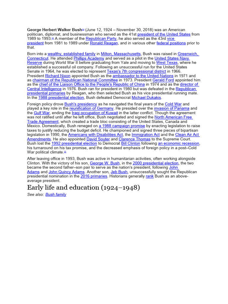 George H.W. Bush: 41st U.S. President | PDF | George H. W. Bush ...