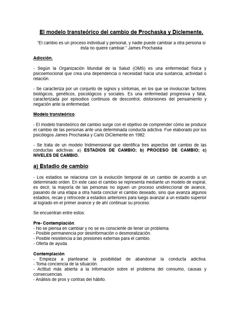 El Modelo Transteórico Del Cambio de Prochaska y Diclemente | PDF ...