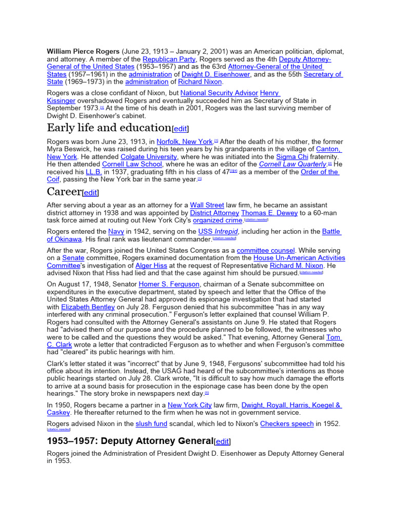 William Pierce Rogers | PDF | Federal Government Of The United States ...