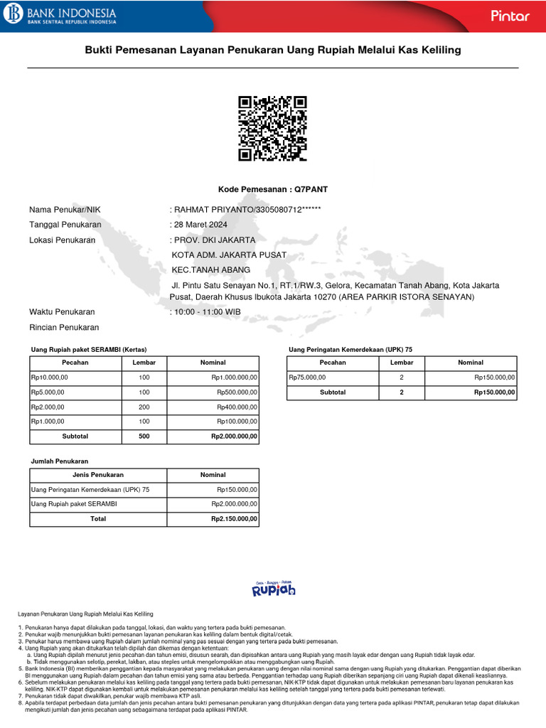 Bukti Pemesanan Penukaran Uang Rupiah | PDF