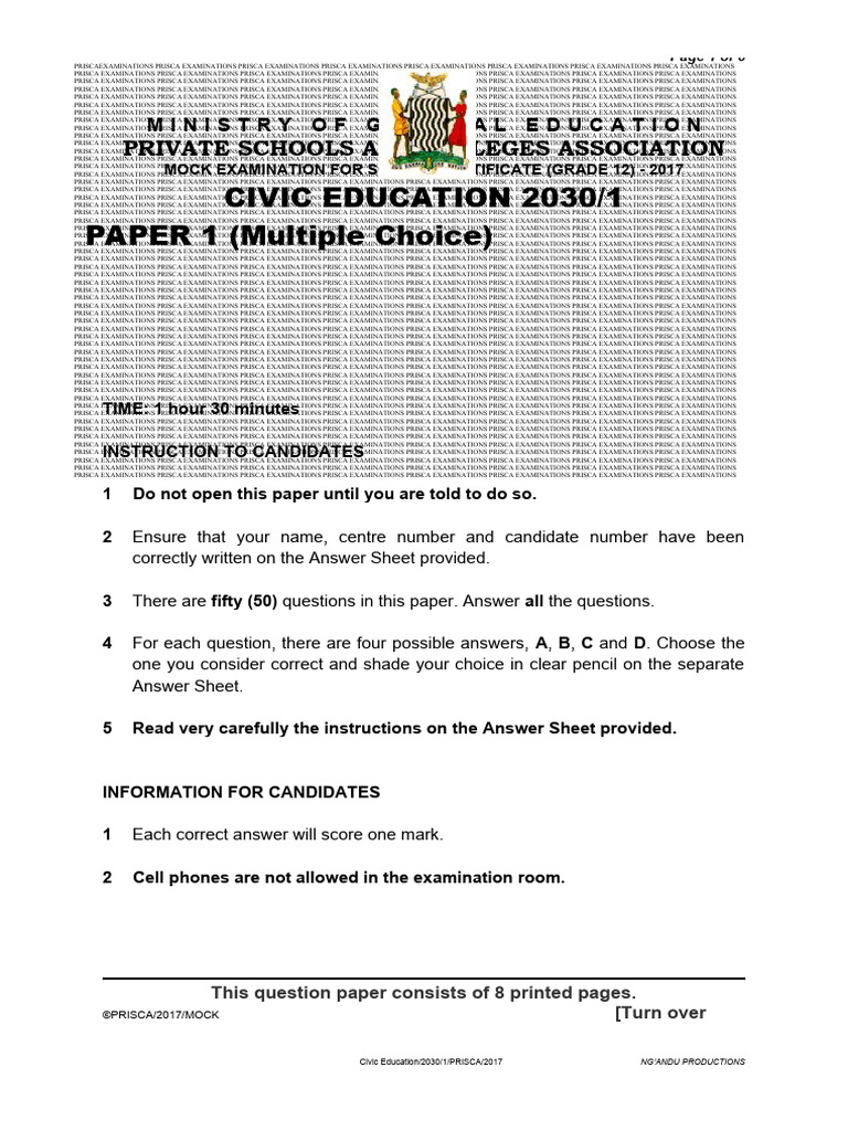 Civic Education G12 Paper 1 | PDF | Intestacy | Justice