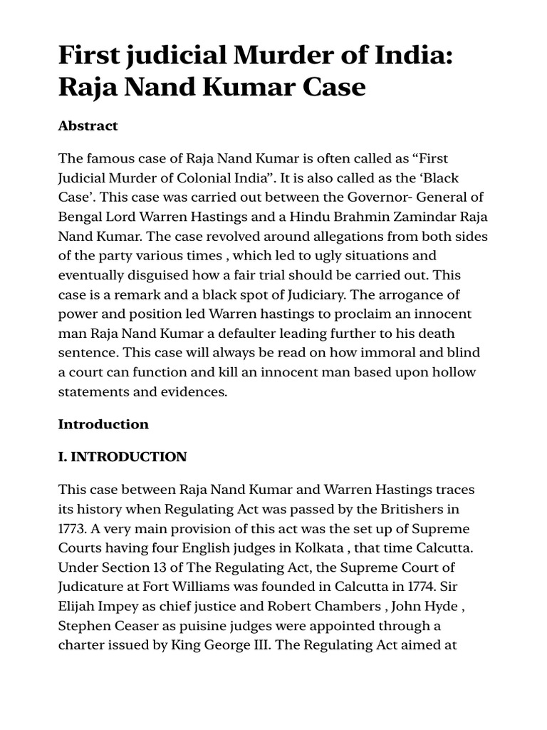 First Judicial Murder in Colonial India | PDF | Judiciaries | Public Law