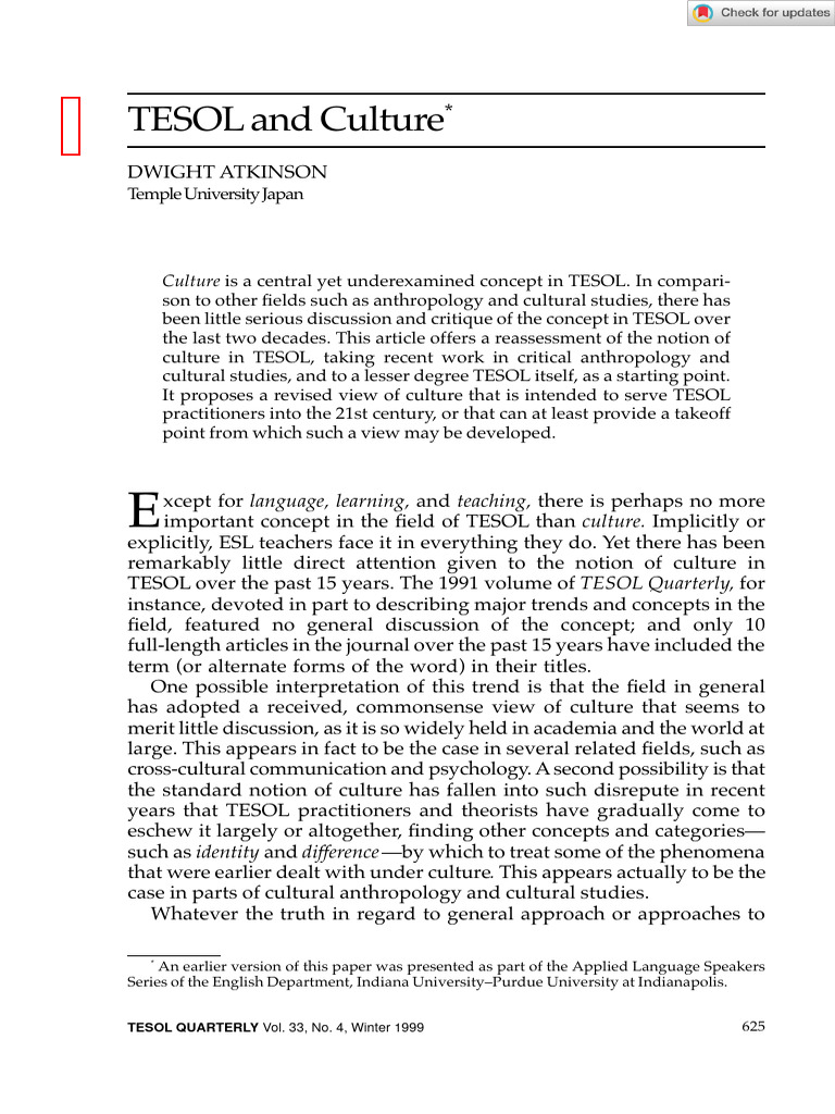 Tesol Quarterly - 2012 - Atkinson - Tesol and Culture | PDF | English ...