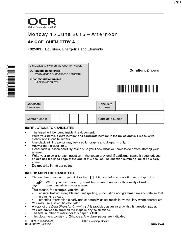 June 2015 QP - Unit 5 OCR Chemistry A-Level | PDF | Acid | Ph