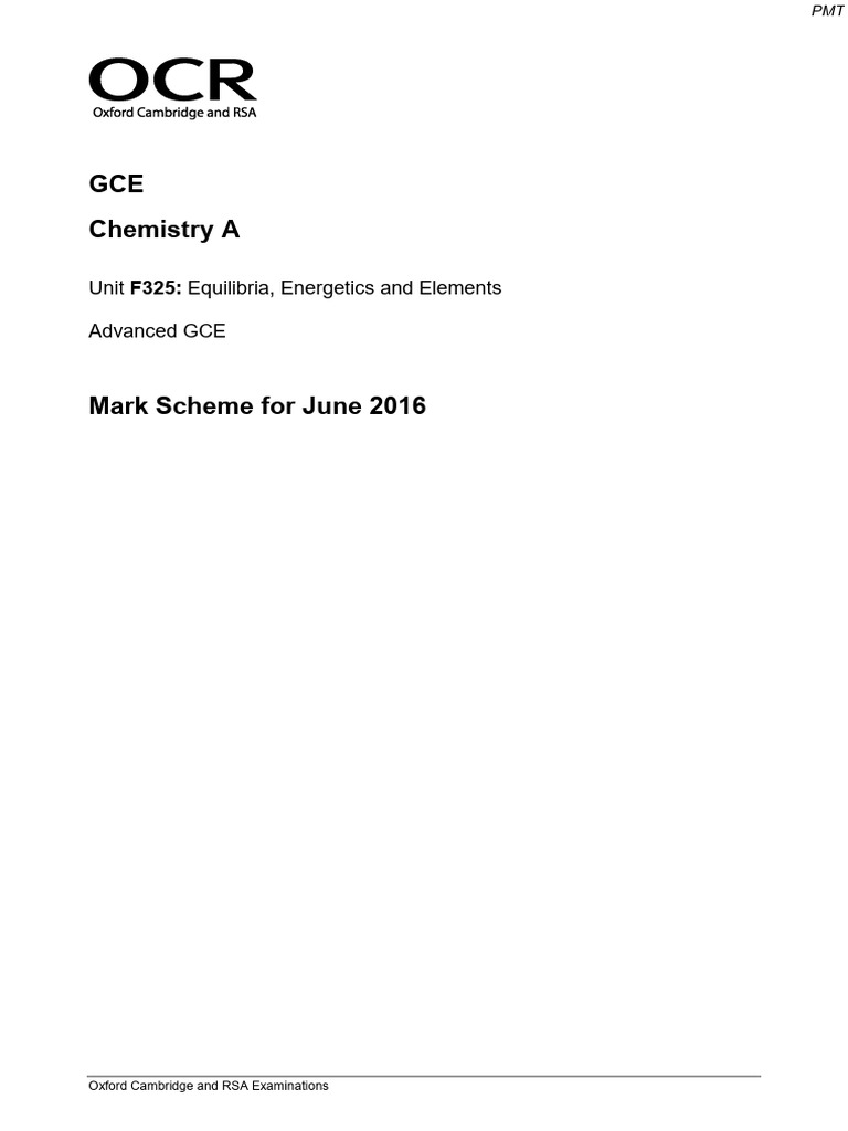 June 2016 MS - Unit 5 OCR Chemistry A-level | PDF | Chemical Bond | Ion