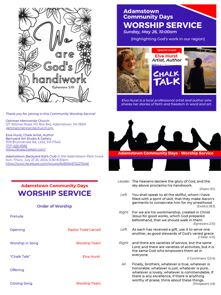 2024-05-26 Adamstown Community Days Worship Service - Program | PDF ...