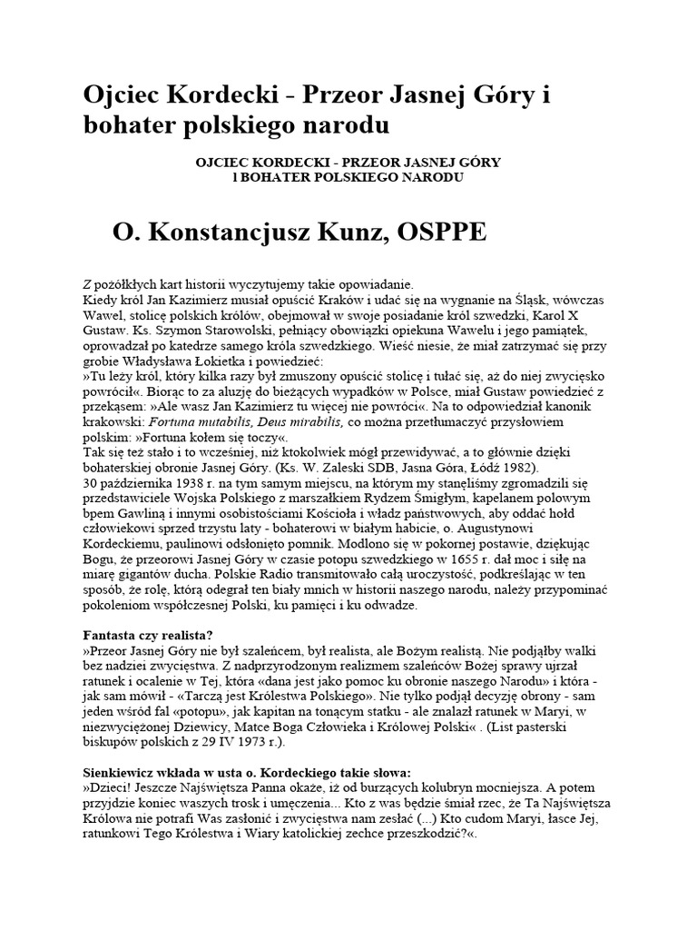 Ojciec Kordecki - Artykul | PDF