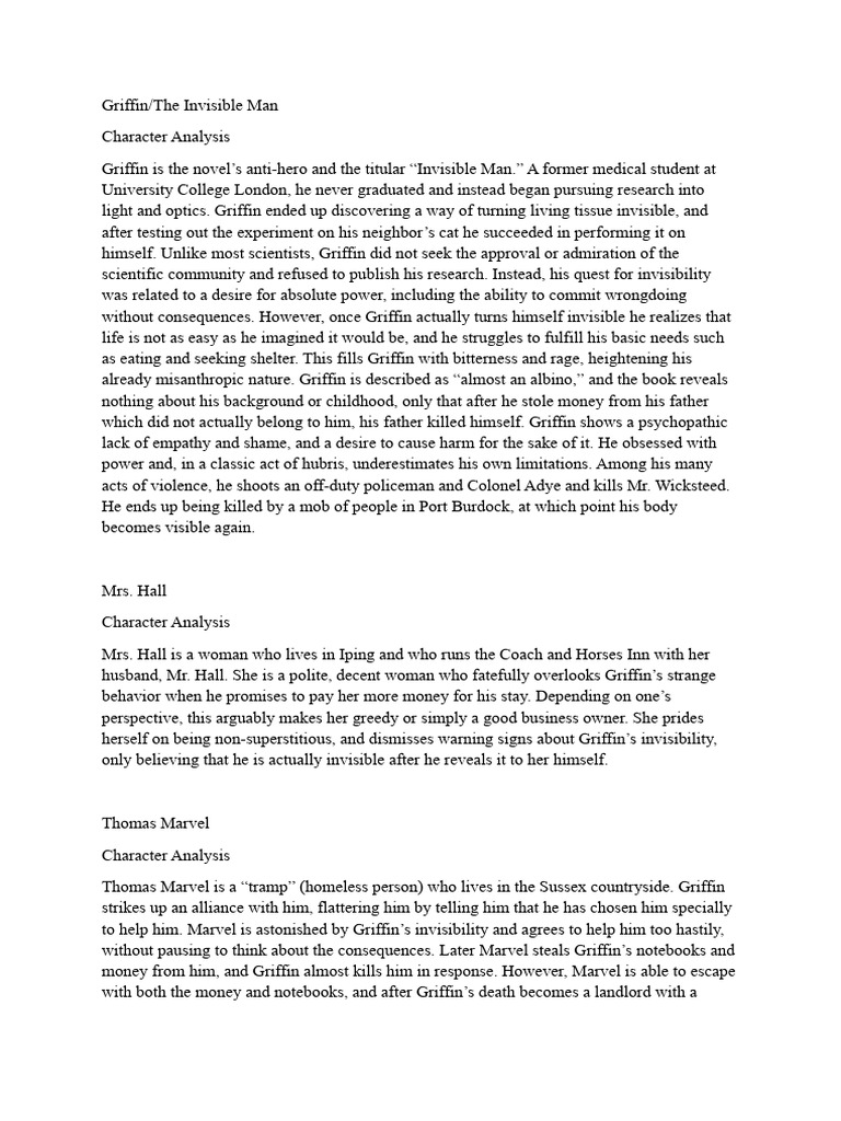 The Invisible Man Characters and Lit Devices | PDF | The Invisible Man