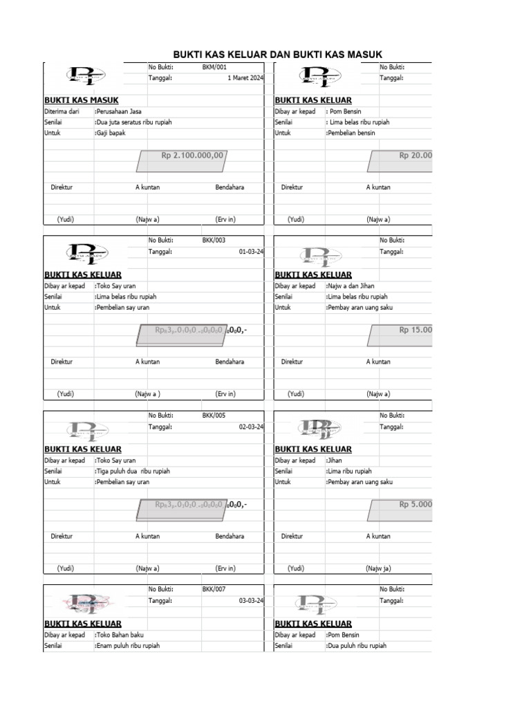 Bukti Kas Keluar Dan Bukti Kas Masuk | PDF