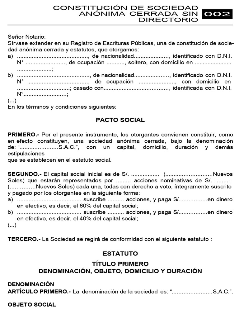 Minuta SAC | PDF | Dividendo | Arbitraje