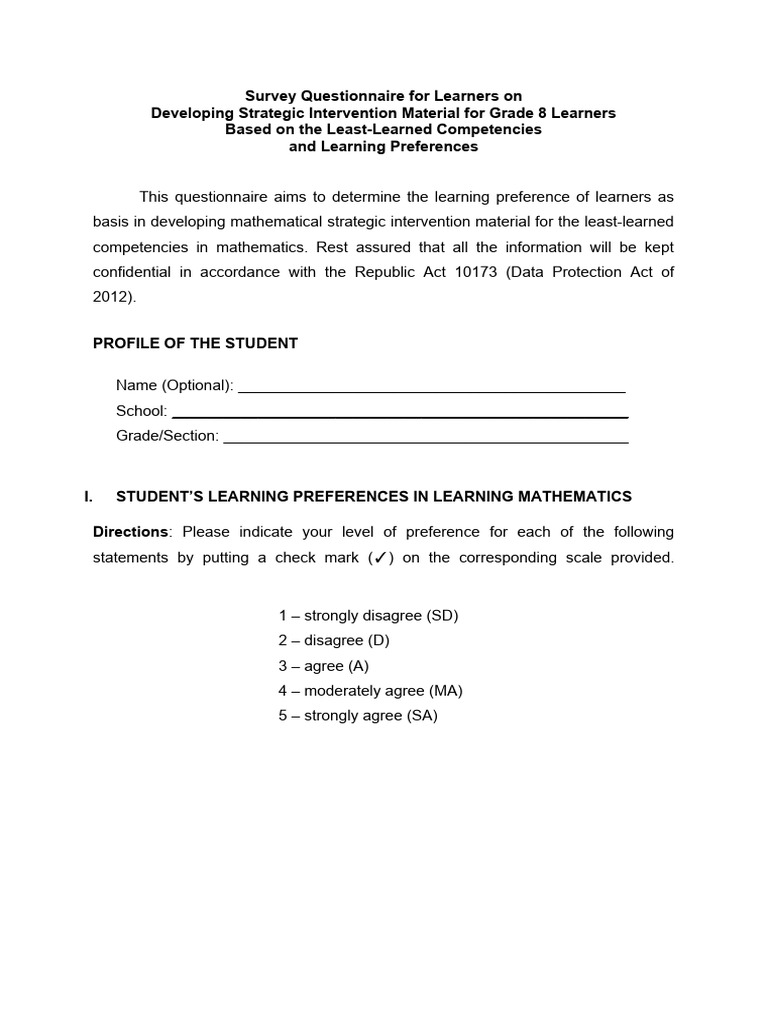 Survey Questionnaire for Learners | PDF | Inquiry Based Learning | Learning
