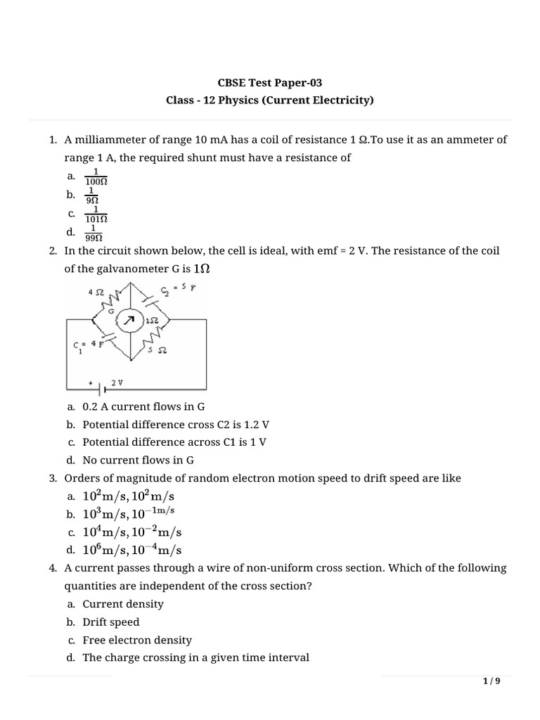CH 3 Test | PDF | Electrical Resistivity And Conductivity | Electrical ...