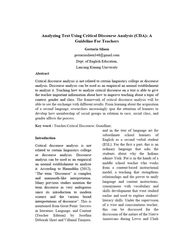 Analyzing Text Using Critical Discourse Analysis | PDF | Second ...