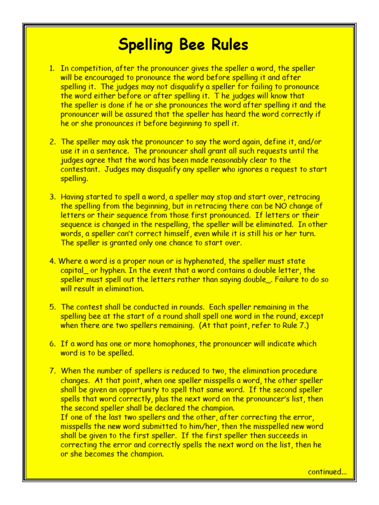 Spelling Bee Rules | PDF | Spelling | Linguistics