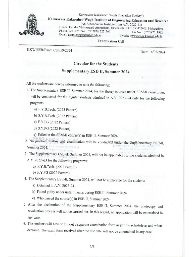 59 Circular Supplementary Examination 2024 | PDF