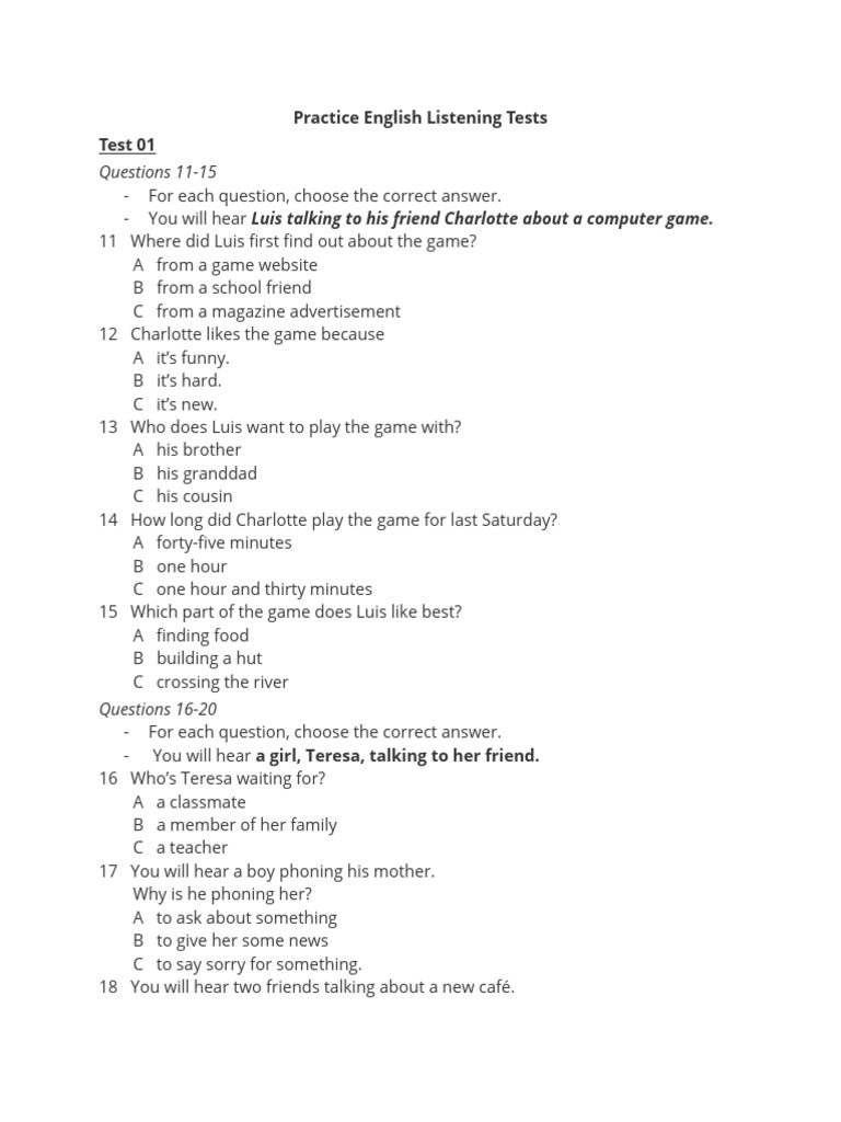 Practice English Listening Test | PDF