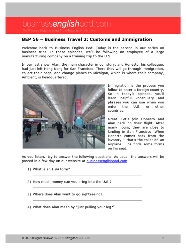 BEP056SN-Travel2 Immigration | PDF | Customs | Vocabulary