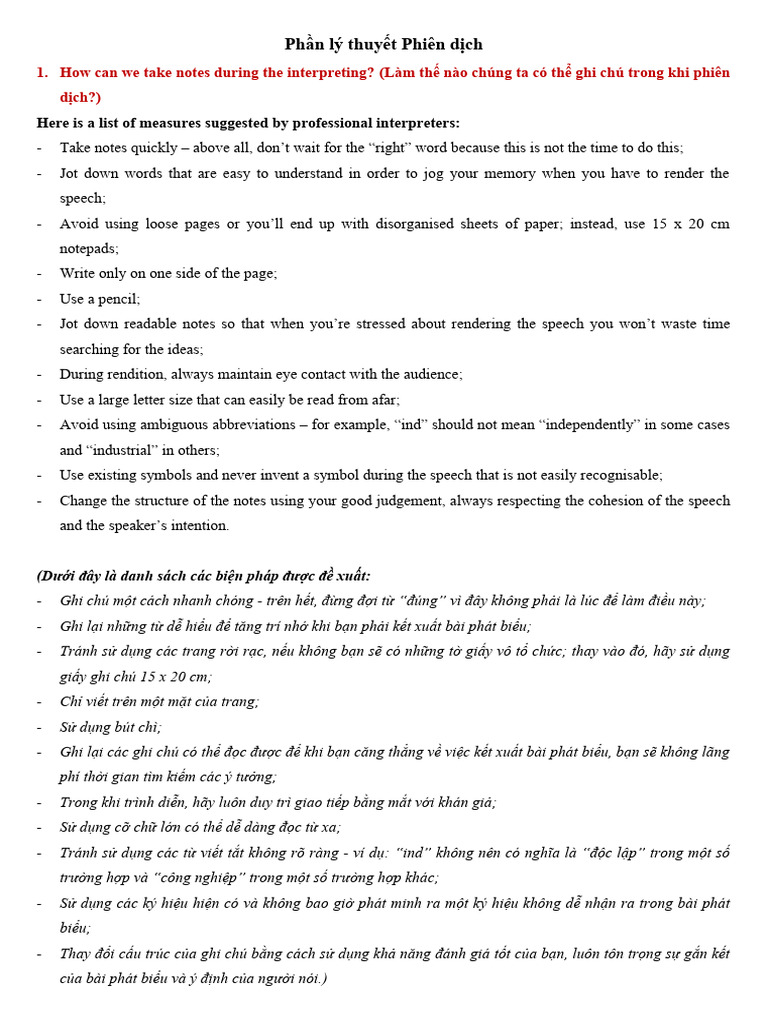 Lý thuyết Phiên dịch | PDF
