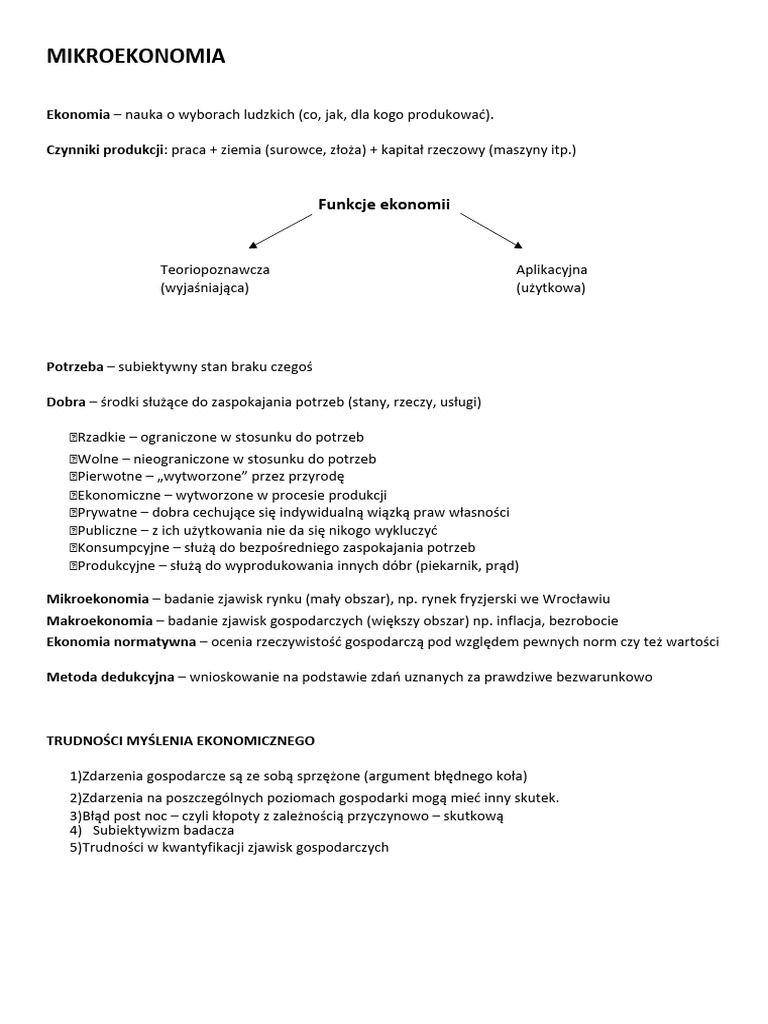 Mikroekonomia Notatki Z Wykladu I Przyklady Zadan Oraz Wzory Caly Semestr Mikroekonomii PDF | PDF