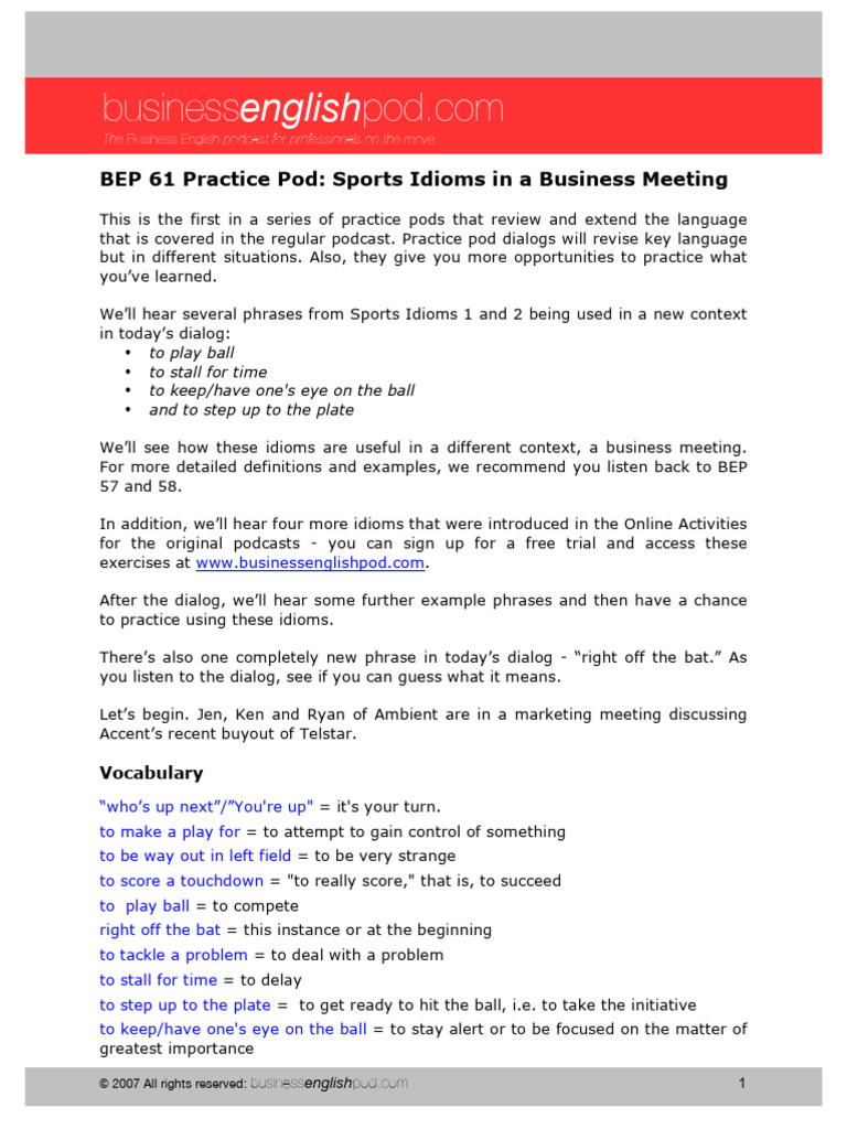 Sports Idioms for Business Meetings | PDF | Learning