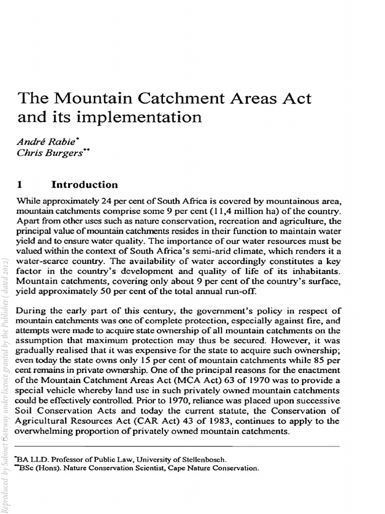 Rabie a Burgers 1997 the Mountain Catchment Areas Act and Its ...