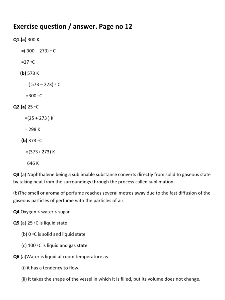 Execise Answer Ch=1 Chemistry | PDF