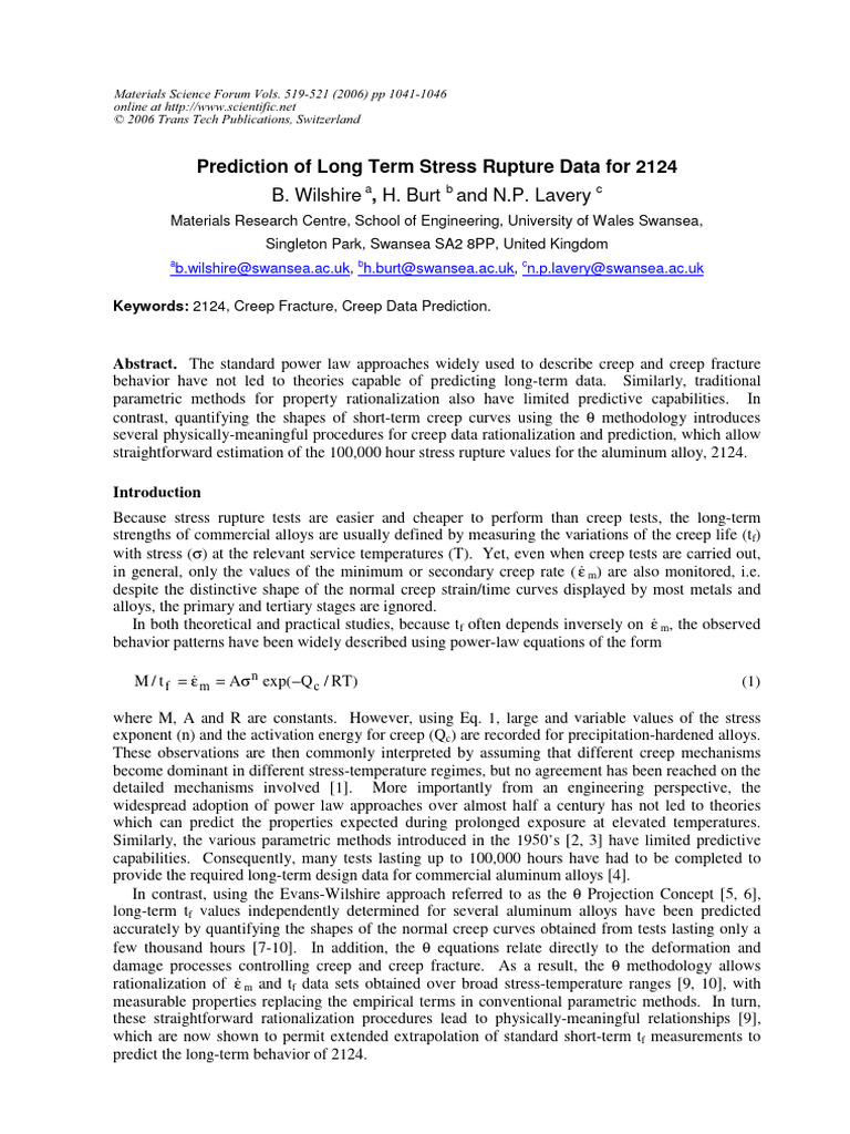 Prediction of Long Term Stress Rupture D | PDF | Creep (Deformation ...