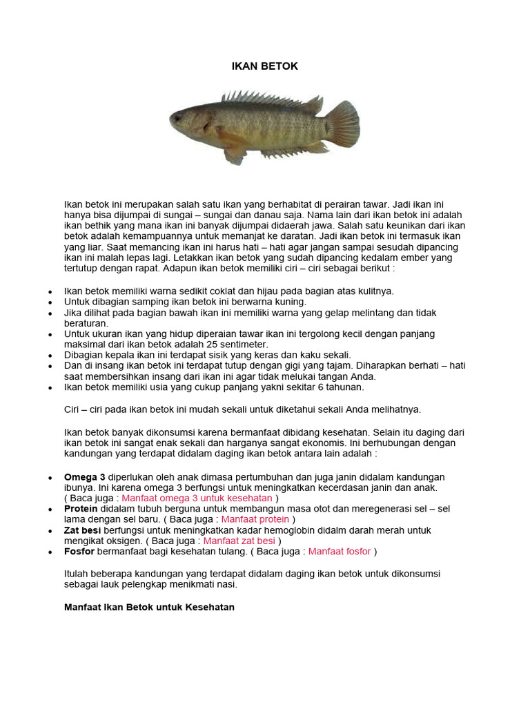 Khasiat dan Ciri Ikan Betok | PDF