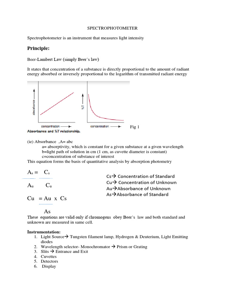 Spectrophotometer Principles and Uses | PDF