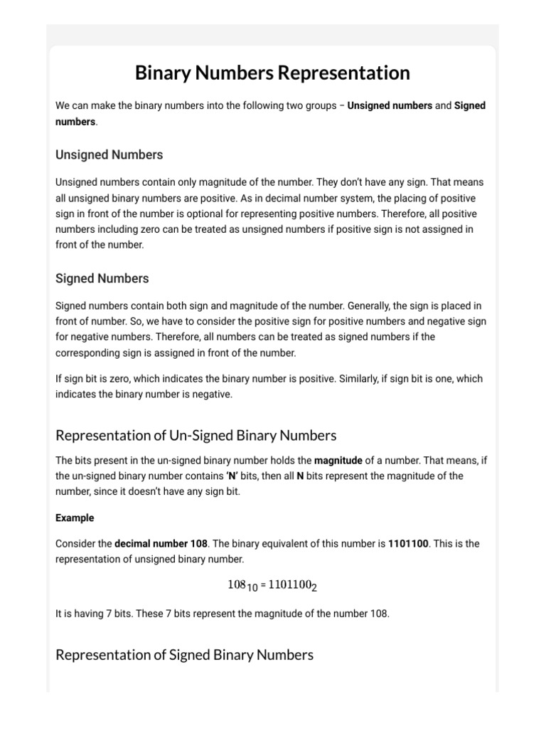 Binary Numbers Representation | PDF | Numbers | Computer Engineering