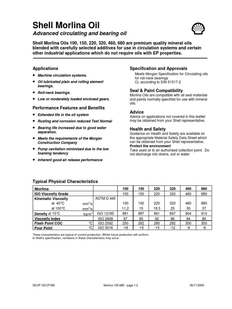 Shell Morlina Oil Specifications | PDF | Computers | Technology ...