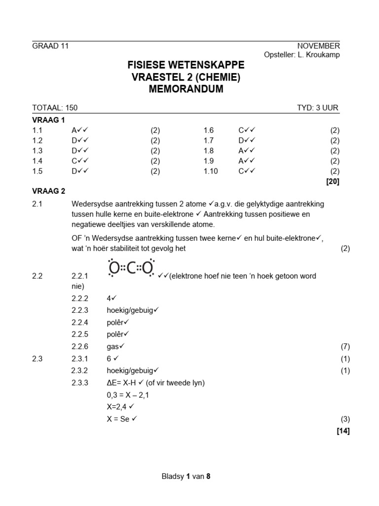 Gr11 Chemie V2 November2018ontvang MEMO | PDF