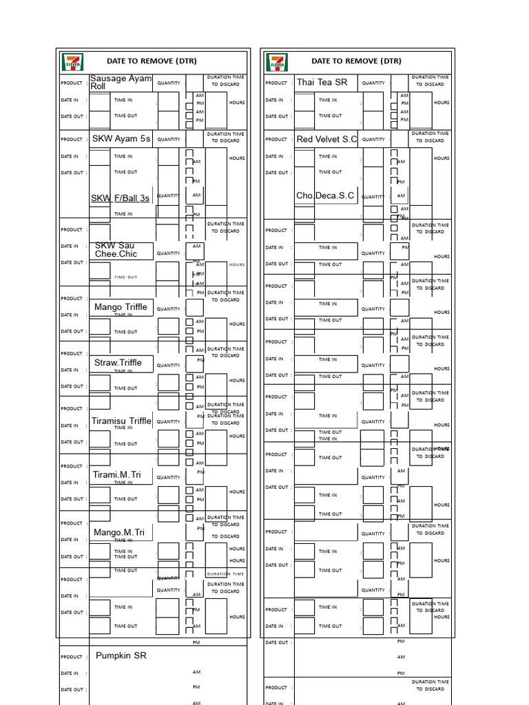 Sausage Ayam Roll Thai Tea SR: Date To Remove (DTR) Date To Remove (DTR ...