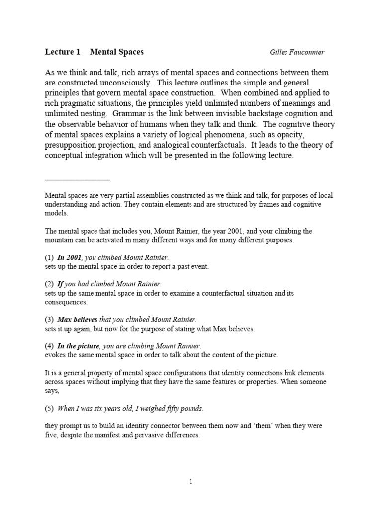 Fauconnier Lecture 1 handout | PDF | Grammatical Tense | Verb