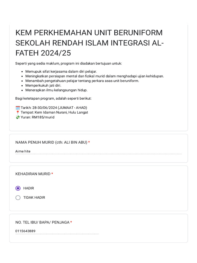 Kem Perkhemahan Unit Beruniform Sekolah Rendah Islam Integrasi Al-Fateh ...